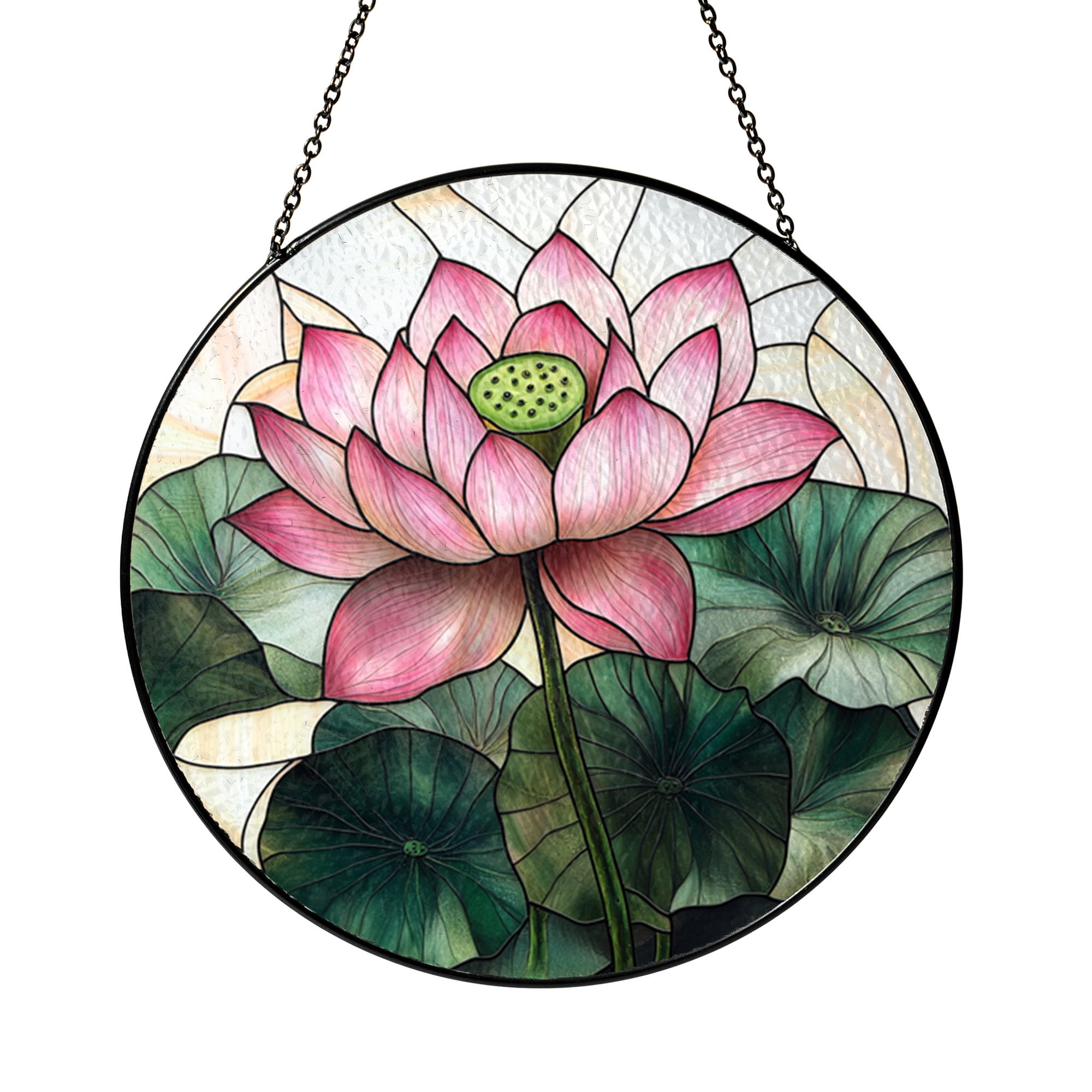 Floral Stained Glass Style Window Suncatcher, Lotus Blossom Art Panel ...
