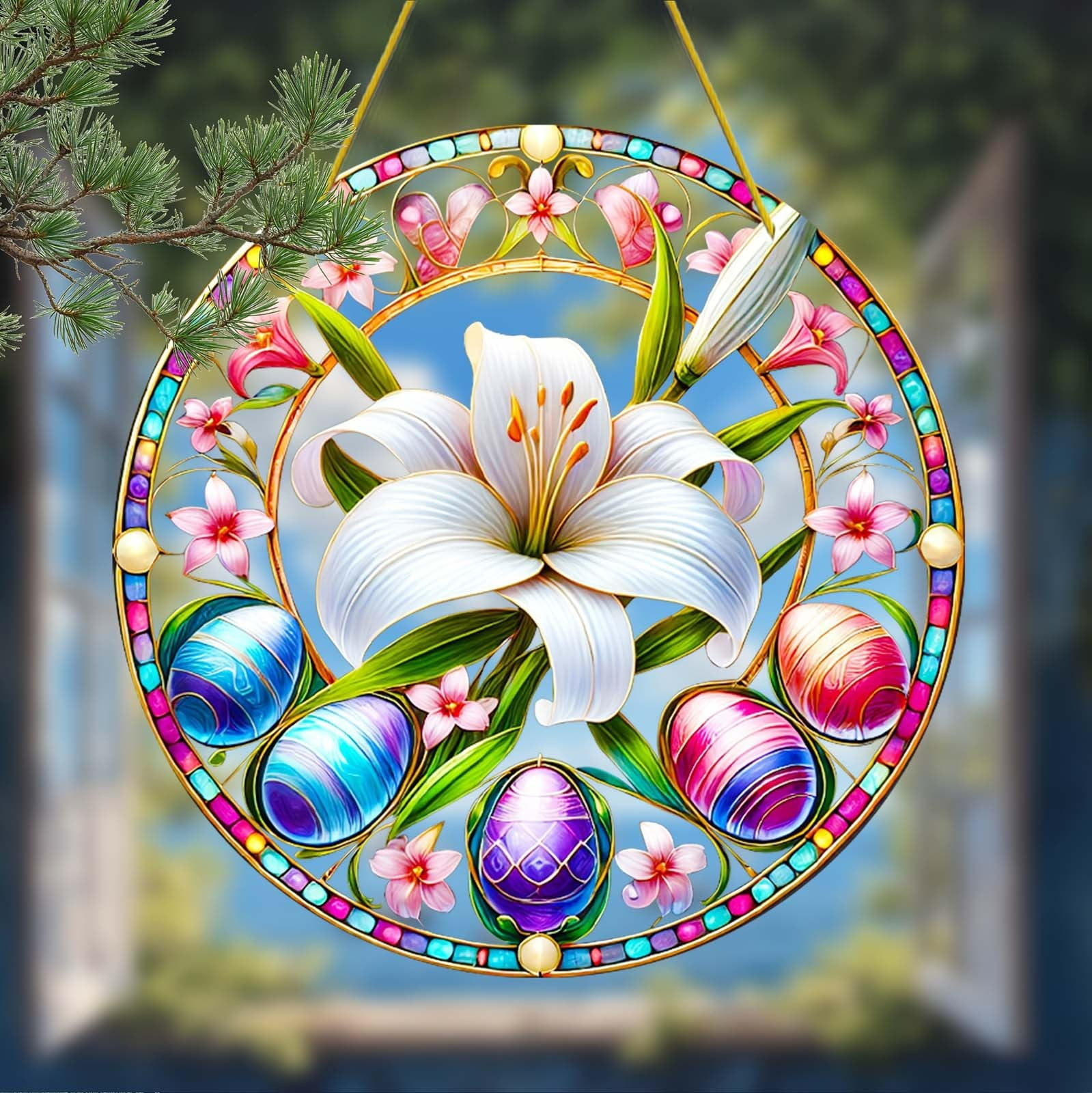 Floral Stained Window Hanging Garden Flowers Acrylic Panels Indoor ...