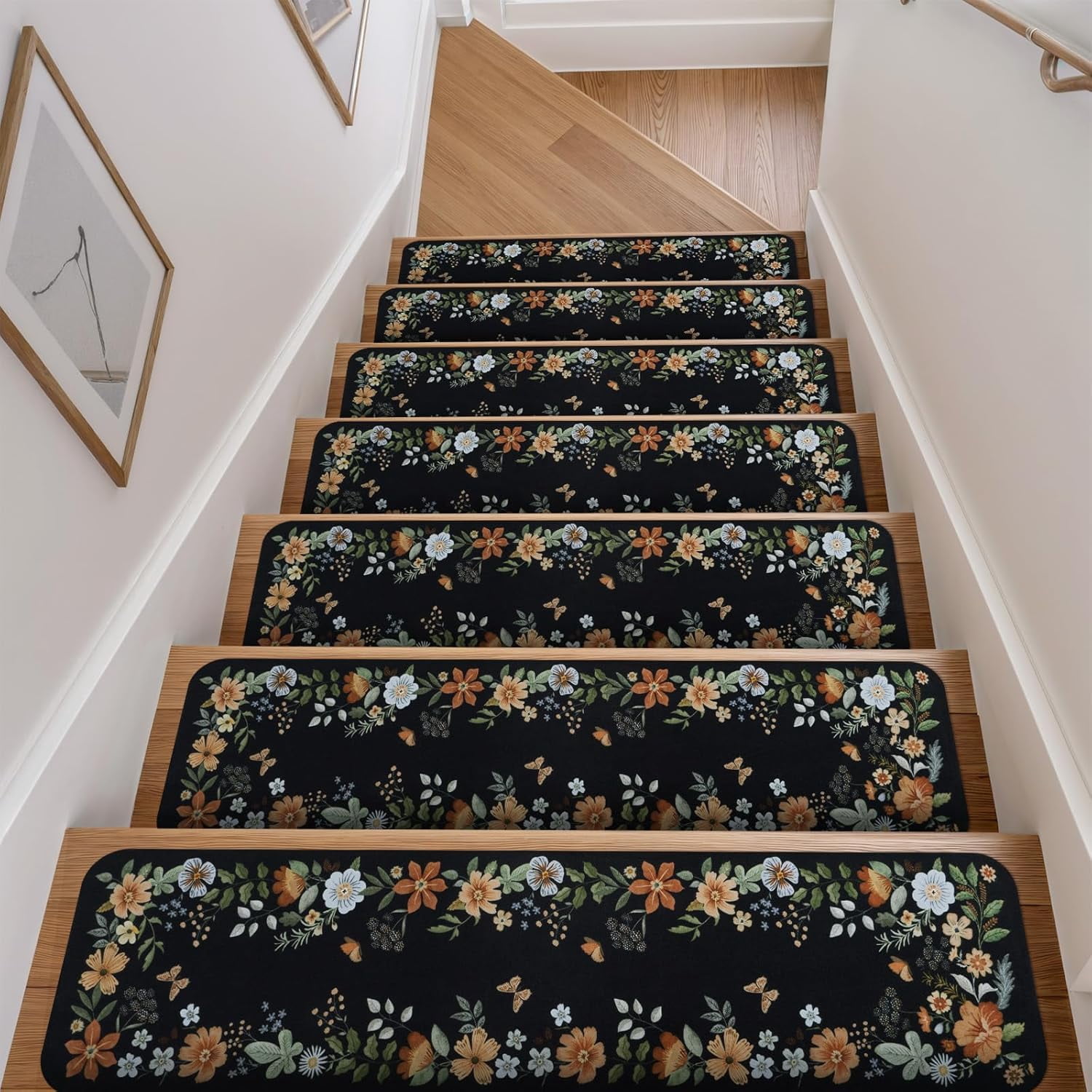Floral Stair Treads Non-Slip Carpet Stair Treads for Wooden Steps ...