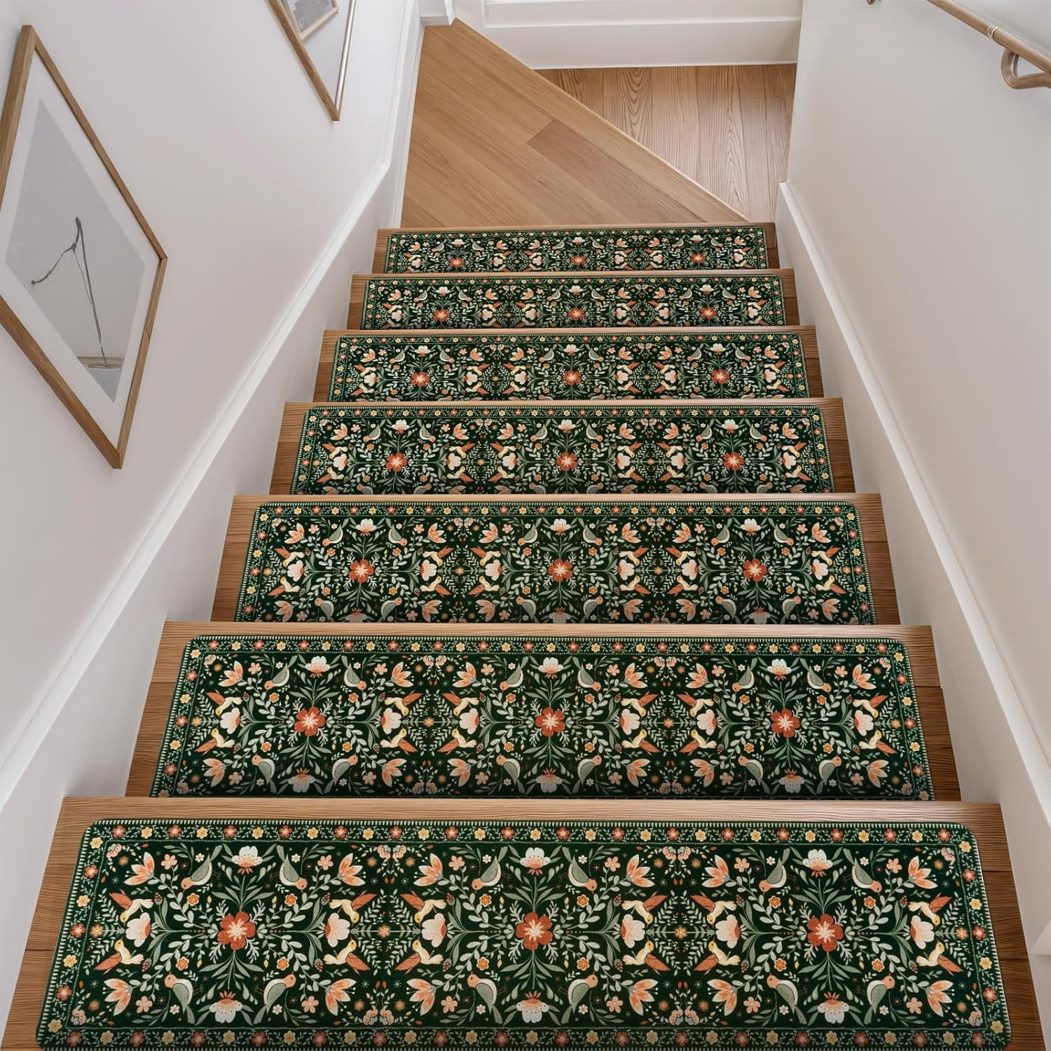 Floral Stair Treads Non-Slip Stair Runner for Wooden Steps Indoor 15PCS ...