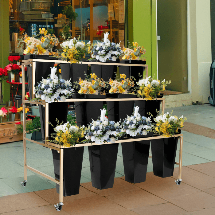 Floral Stand Plant Display Stand, 3-Tier Gold Metal Flower Stand with ...
