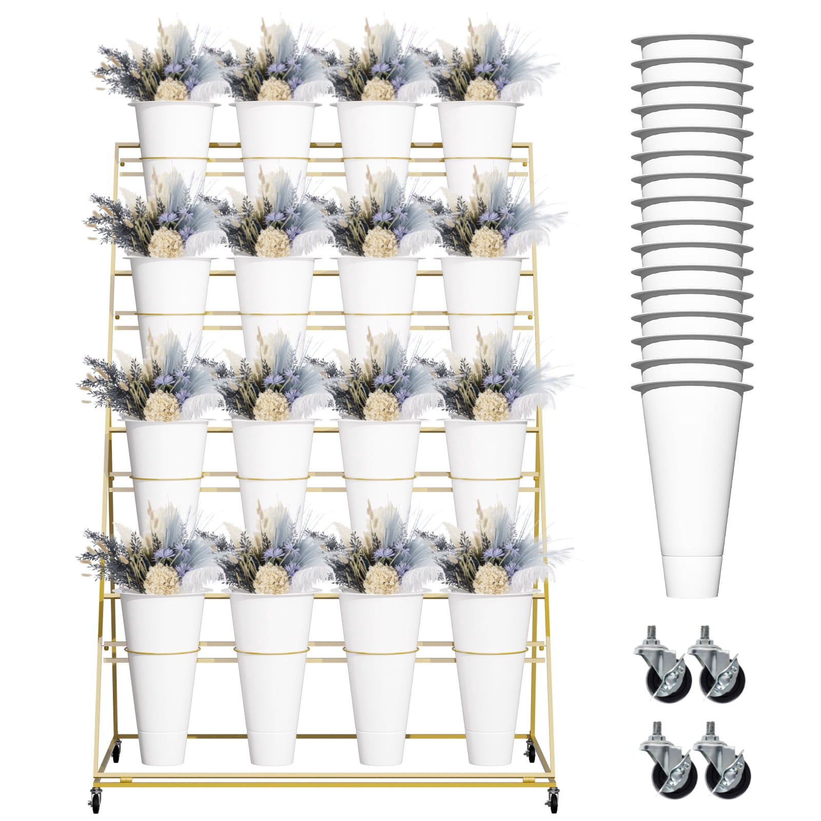 Floral Stand Plant Display Stand, 4-Tier Gold Flower Bar Stand with 16 ...