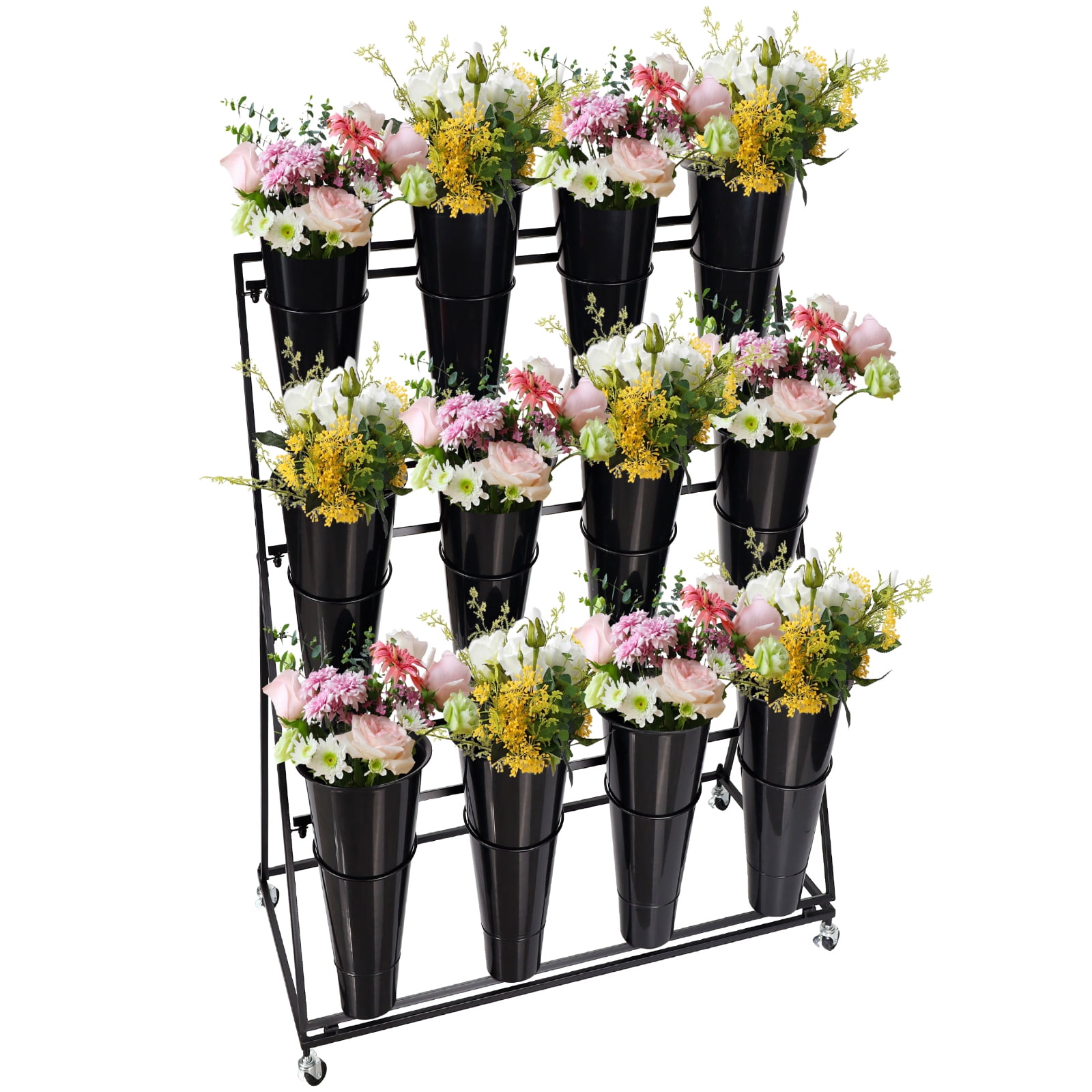 Floral Stand Plant Display Stand, Black Movable Flower Cart with 12 ...