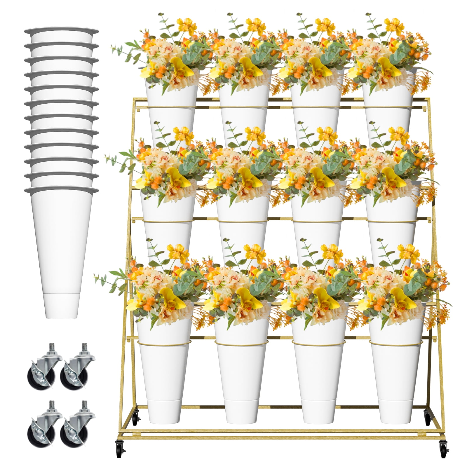 Floral Stand Plant Display Stand, Heavy-Duty 3-Tier Gold Iron Flower ...