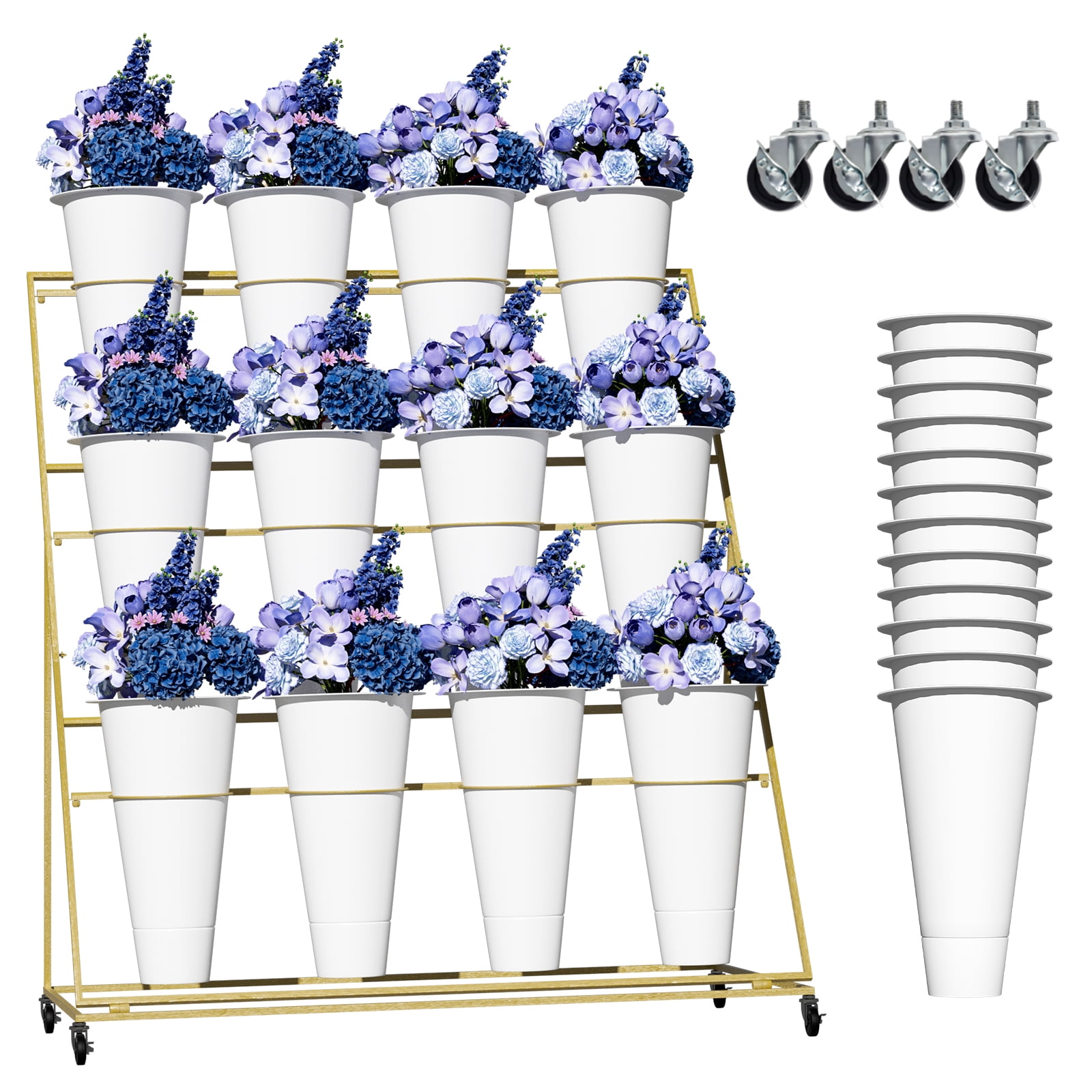 Floral Stand Plant Display Stand, Solid Welding 3-Tier Gold Flower Cart ...
