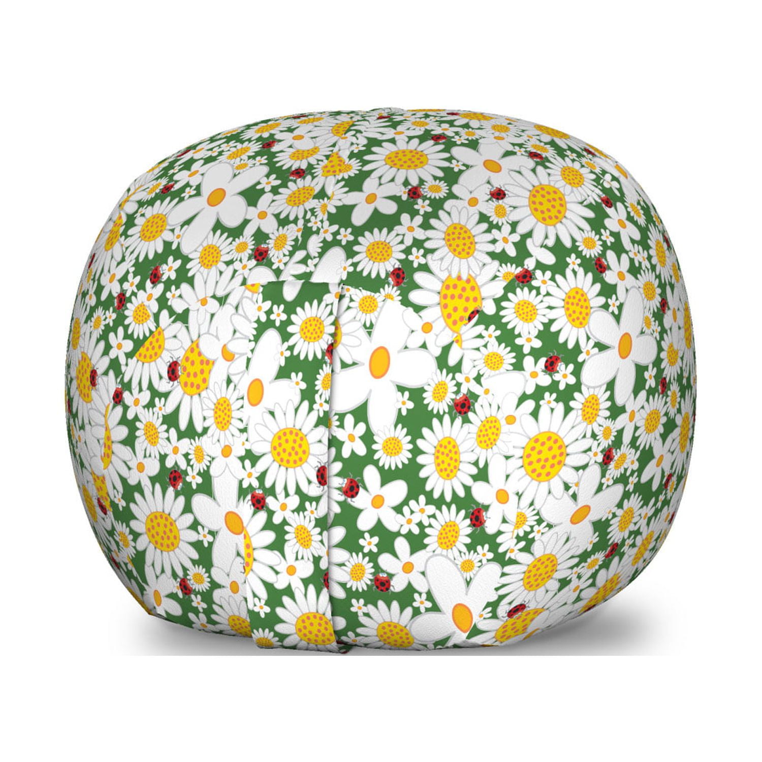 Floral Storage Toy Bag Chair, Cartoon Jumbled Arrangement White Daisy ...