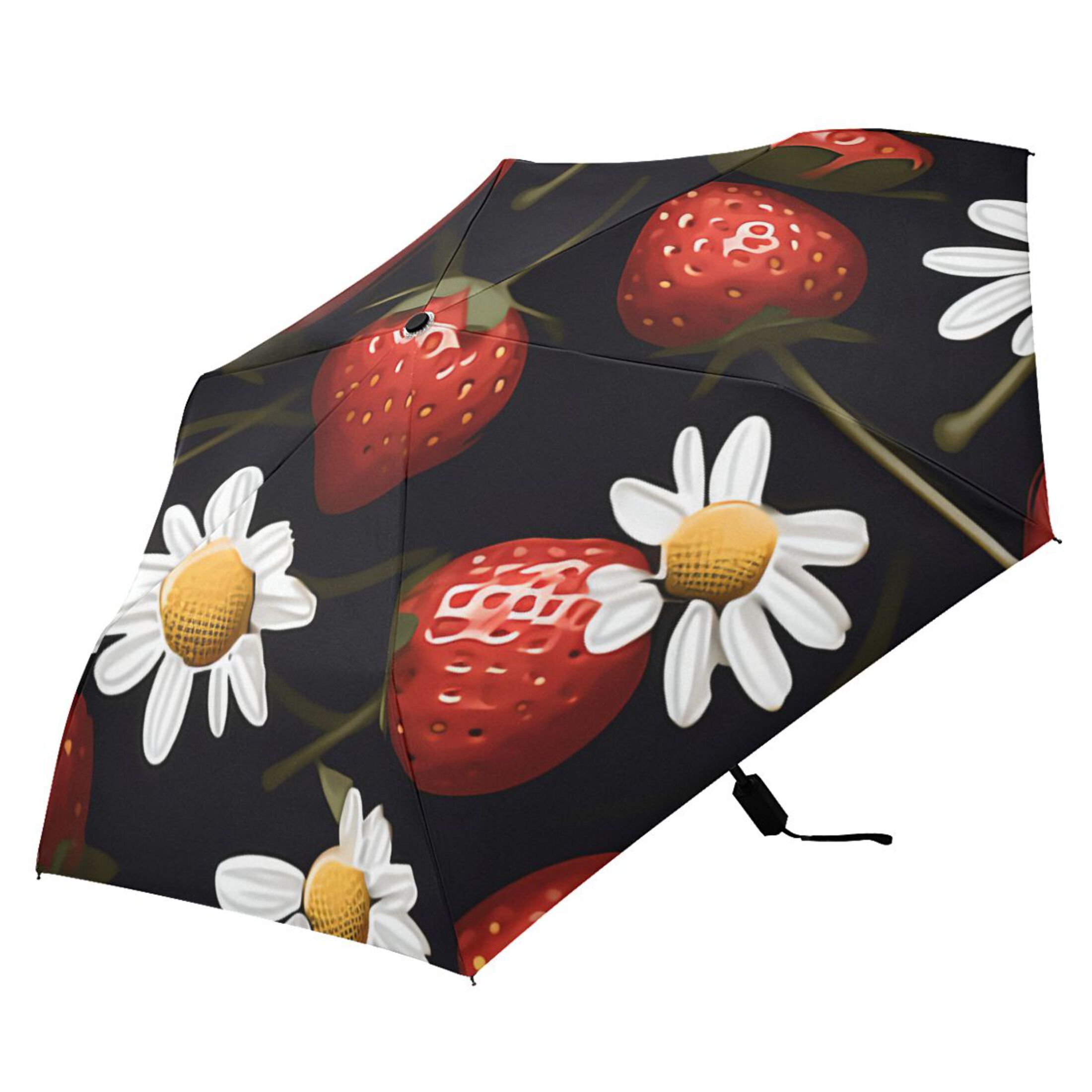 Floral Strawberry Fruit Compact Folding Umbrella for Rain Windproof ...