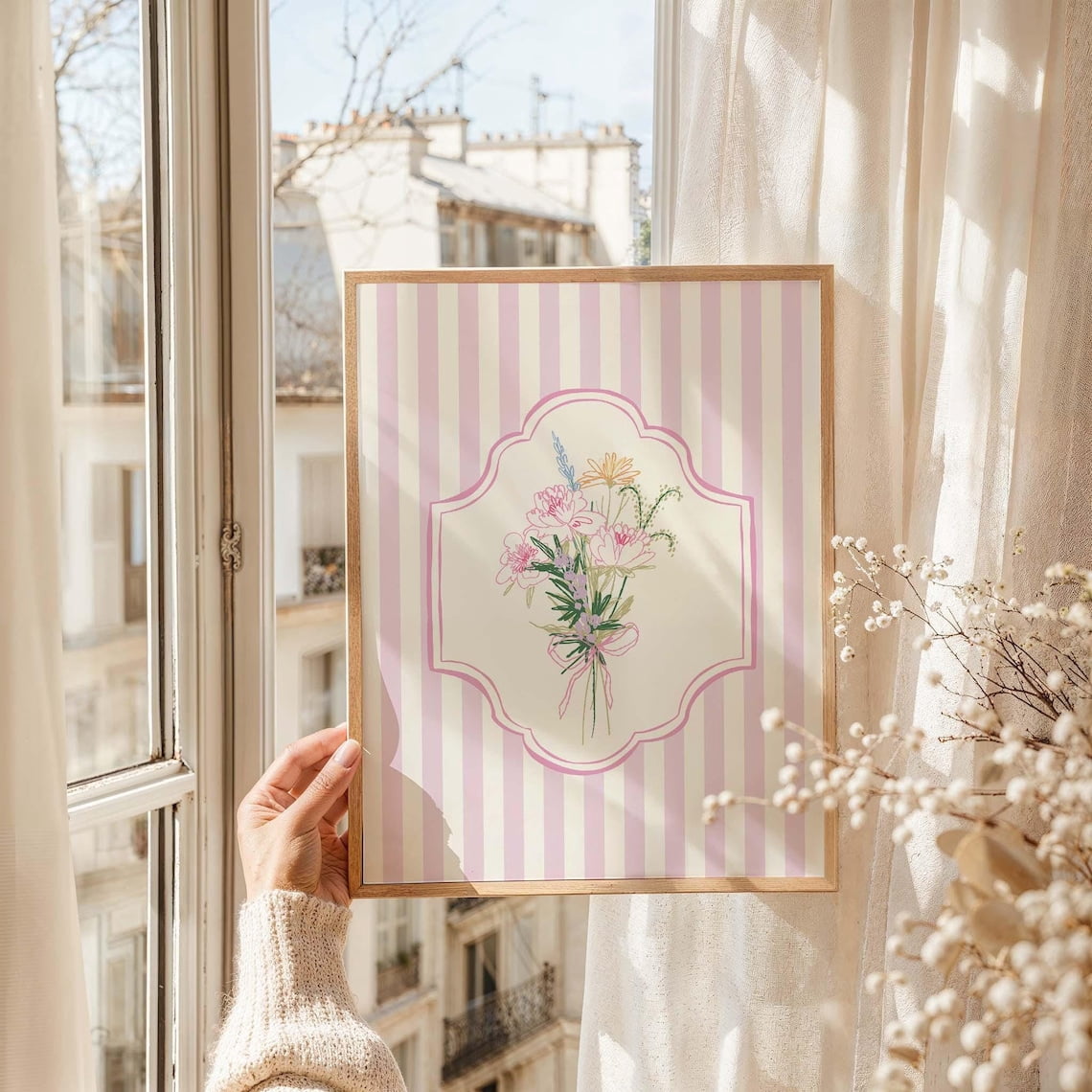 Floral Striped Sketch Design3 Poster Cottage Wall Art Grandmillennial ...