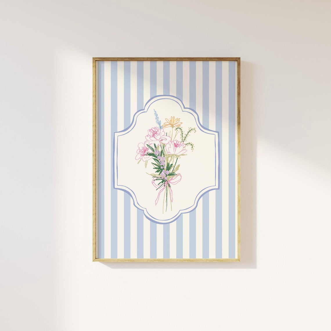 Floral Striped Sketch Poster Cottage Wall Art Grandmillennial Cute ...