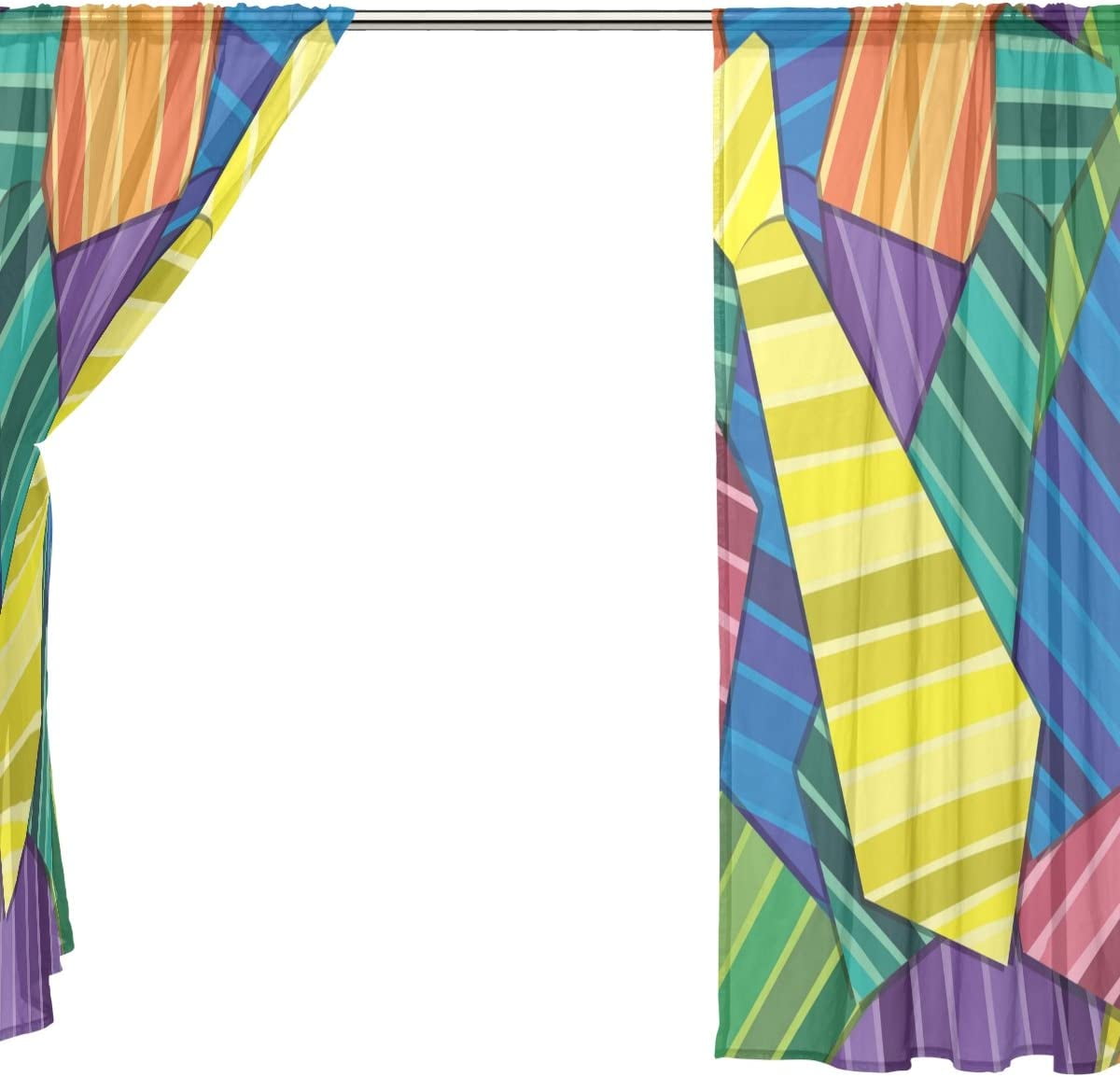 Floral Striped Tie Sticker Cardbackground Semi Sheer Curtains, 84"x55 ...