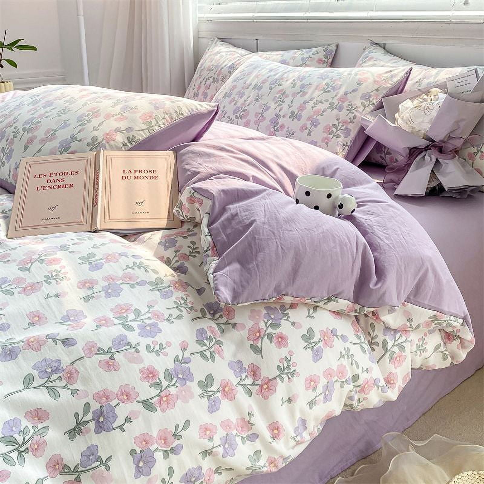 Floral Style Bedding Set Pastoral Duvet Cover Soft Skin-friendly Washed ...