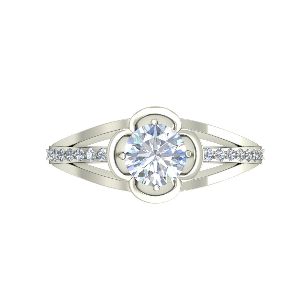 Floral Style Diamond Engagement Ring, Solitaire With Accents Diamond ...
