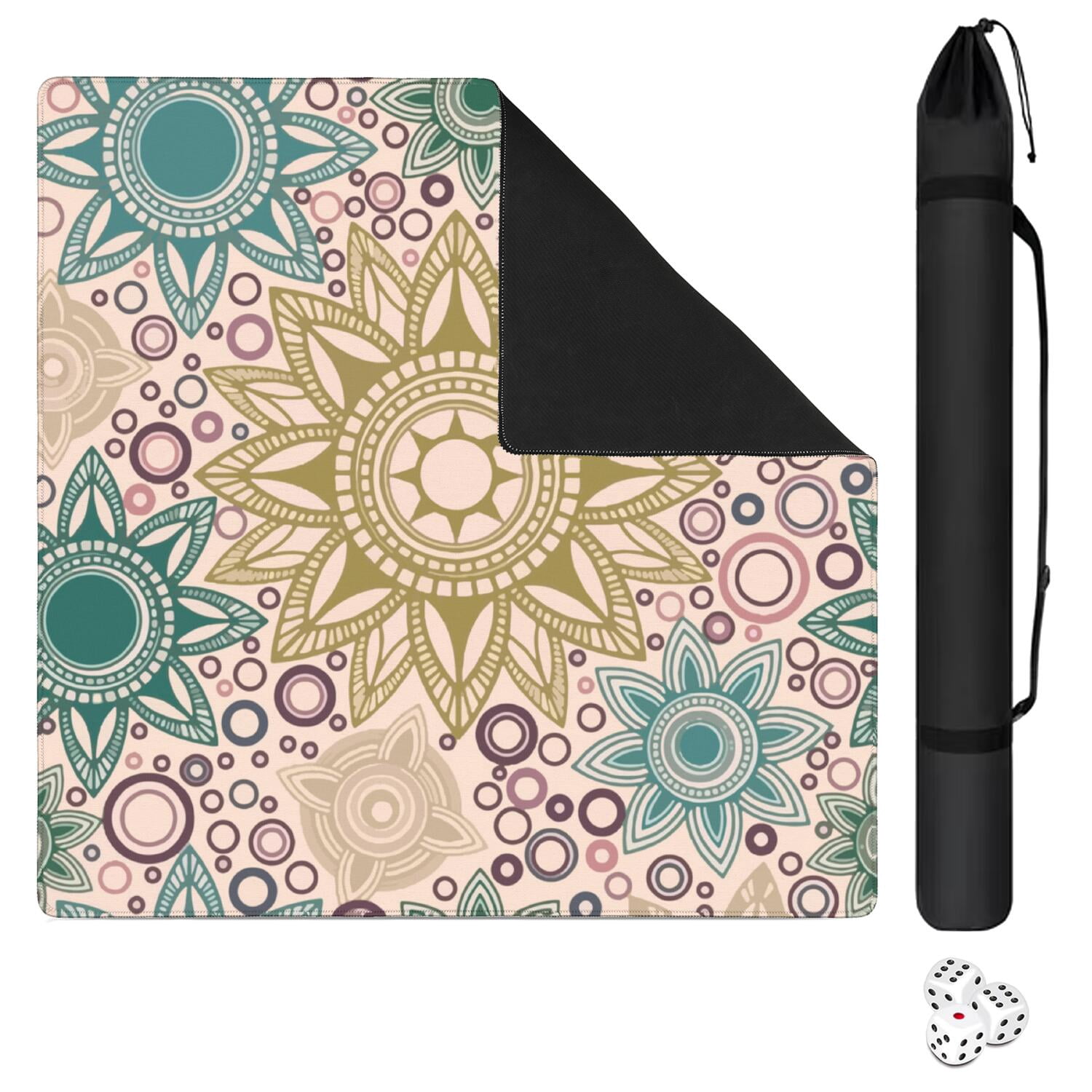 Floral Style Large Game Table Mat, 31.5 Inch Square Rubber Mahjong Pad ...