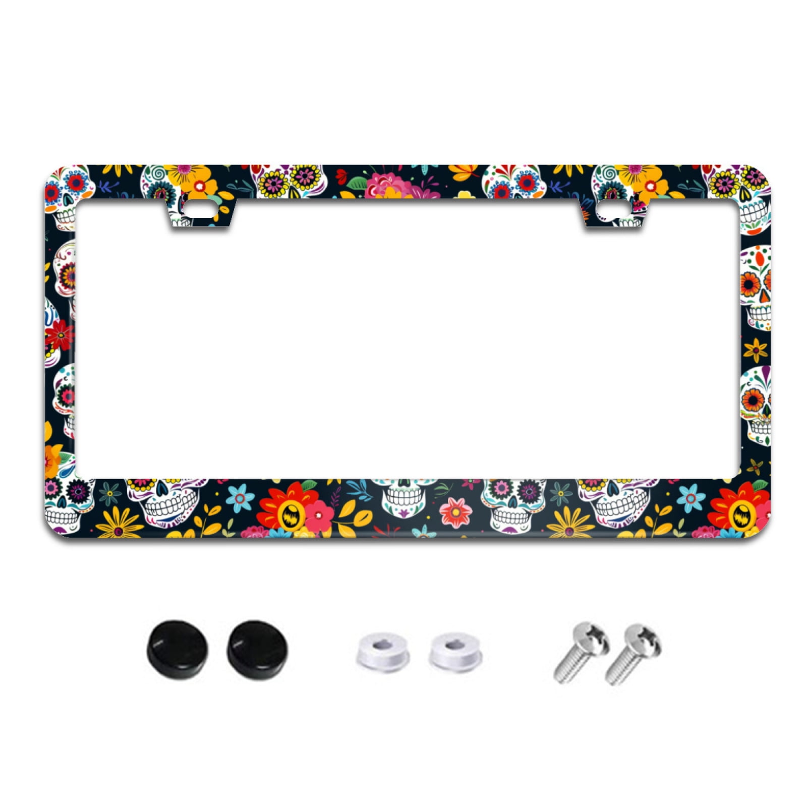 Floral Sugar Skulls License Plate Frames for Women Men Car Plate Holder ...