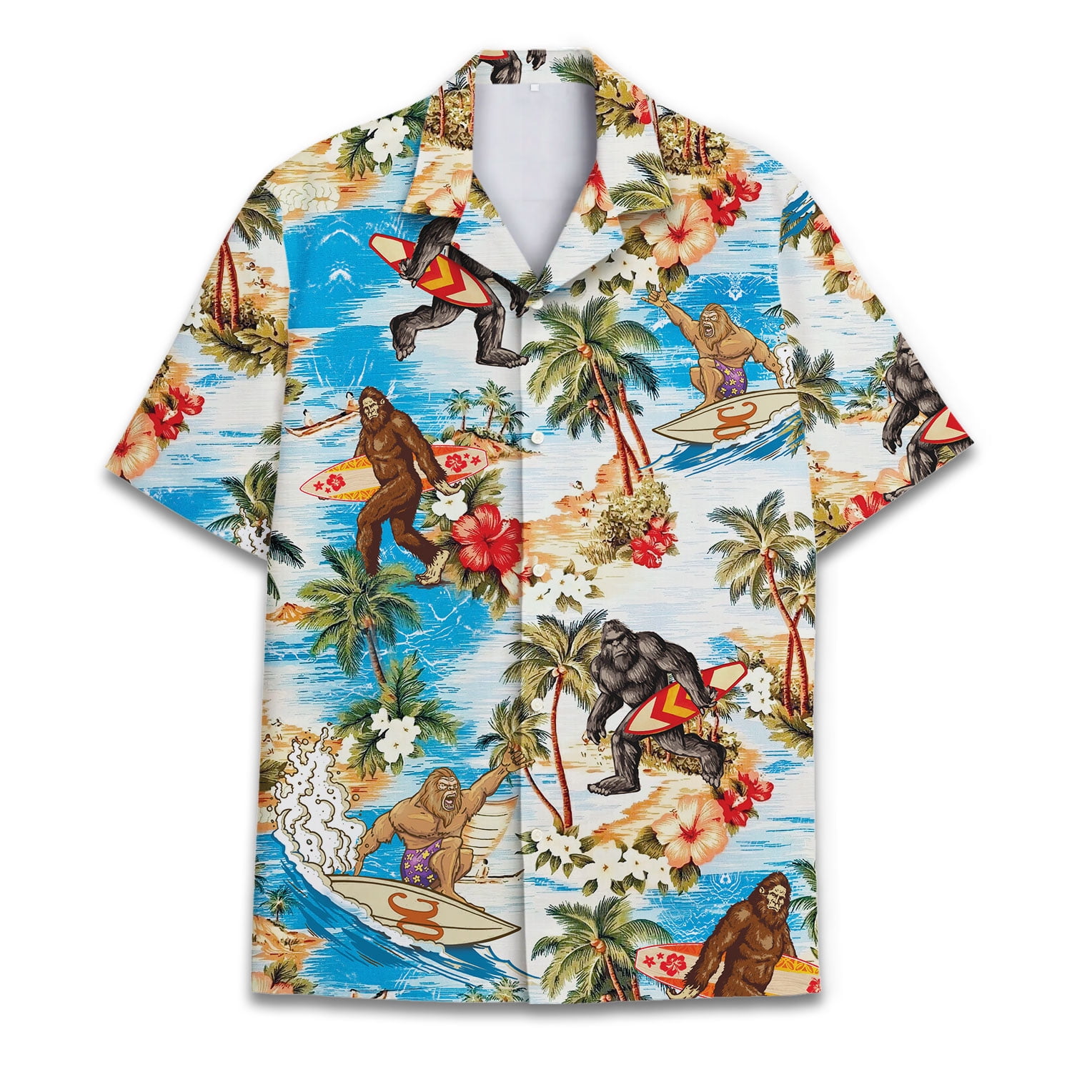 Floral Summer Beach Bigfoot Hawaiian Shirts for Men Vintage Sasquatch Mens Hawaiian Shirts Short ...