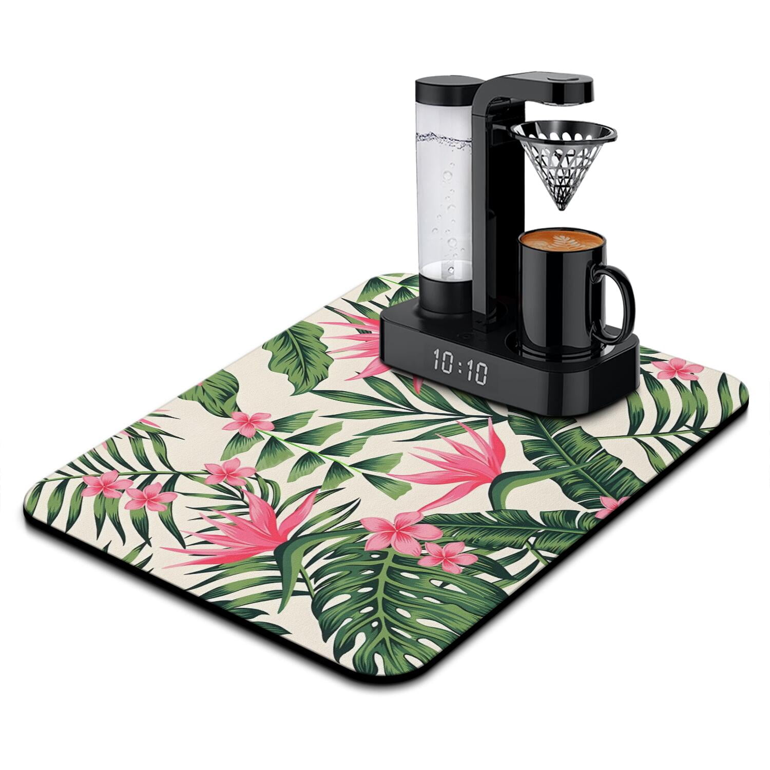 Floral Summer Beach Coffee Station Mat - 12x20 Inch Absorbent Pad with ...