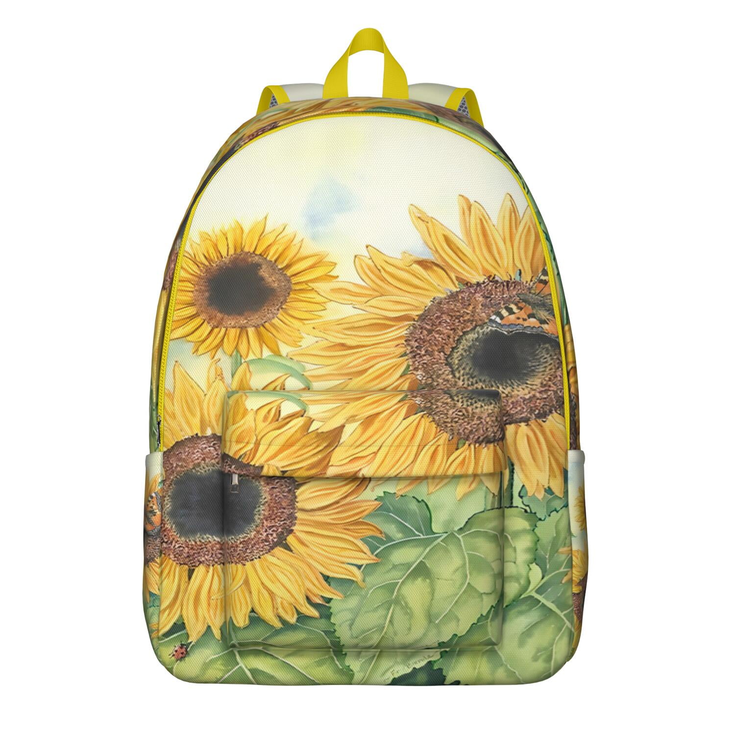 Floral Sunflower Backpack - Watercolor Artwork Waterproof School Bag ...