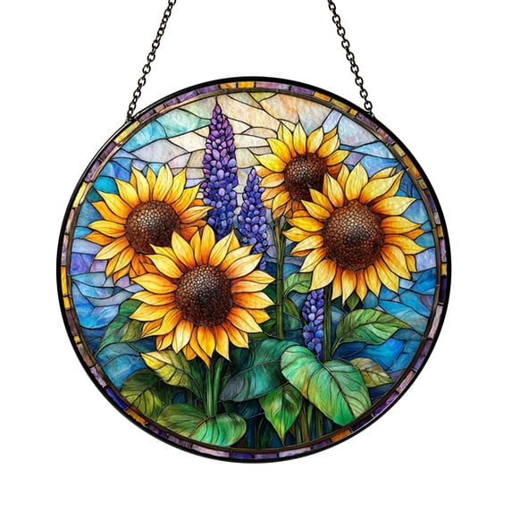 Floral Sunflower Lavender Stained Glass Suncatcher Window Decor, Garden ...