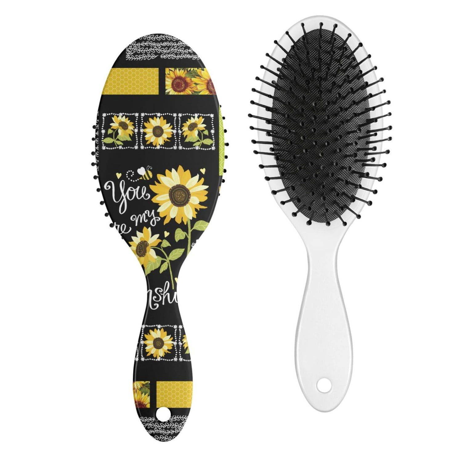 Floral Sunflower Pattern Hair Brush, Rustic Farmhouse Style Detangler ...