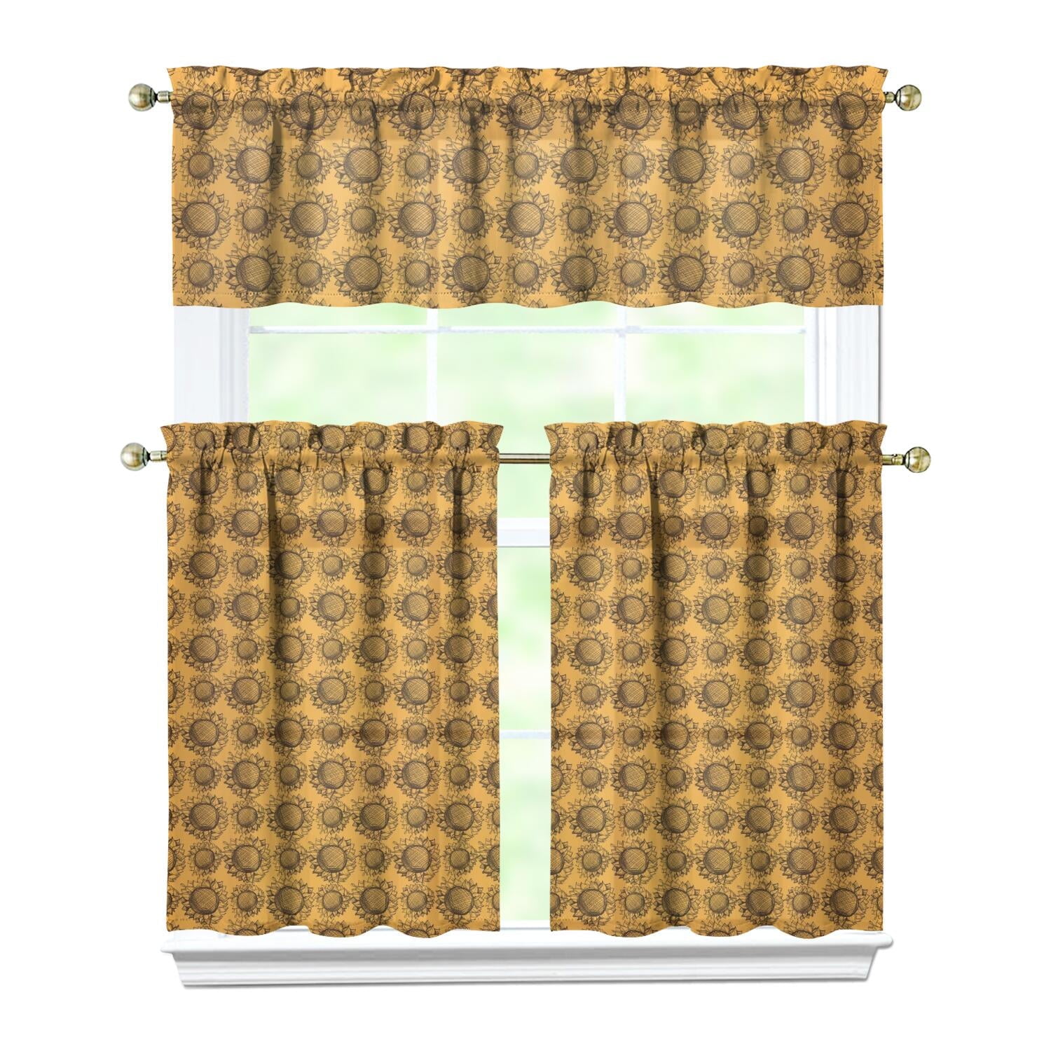 Floral Sunflower Pattern Kitchen Curtains Set - Vintage Watercolor ...