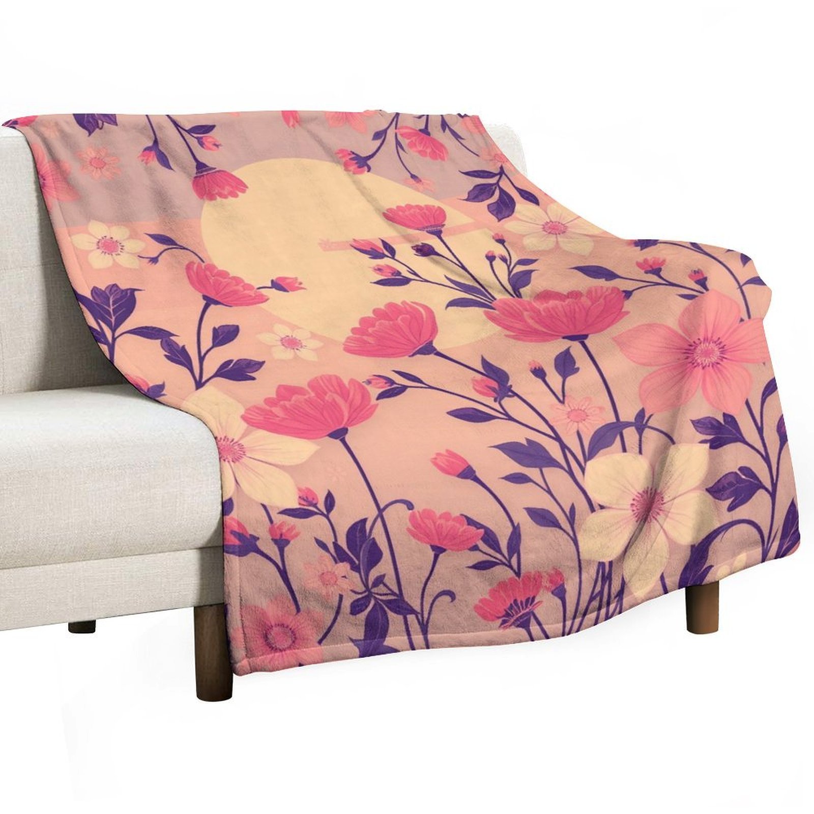 Floral Sunset Art Throw Blanket Warm Plush Blankets for Adults Teen for ...