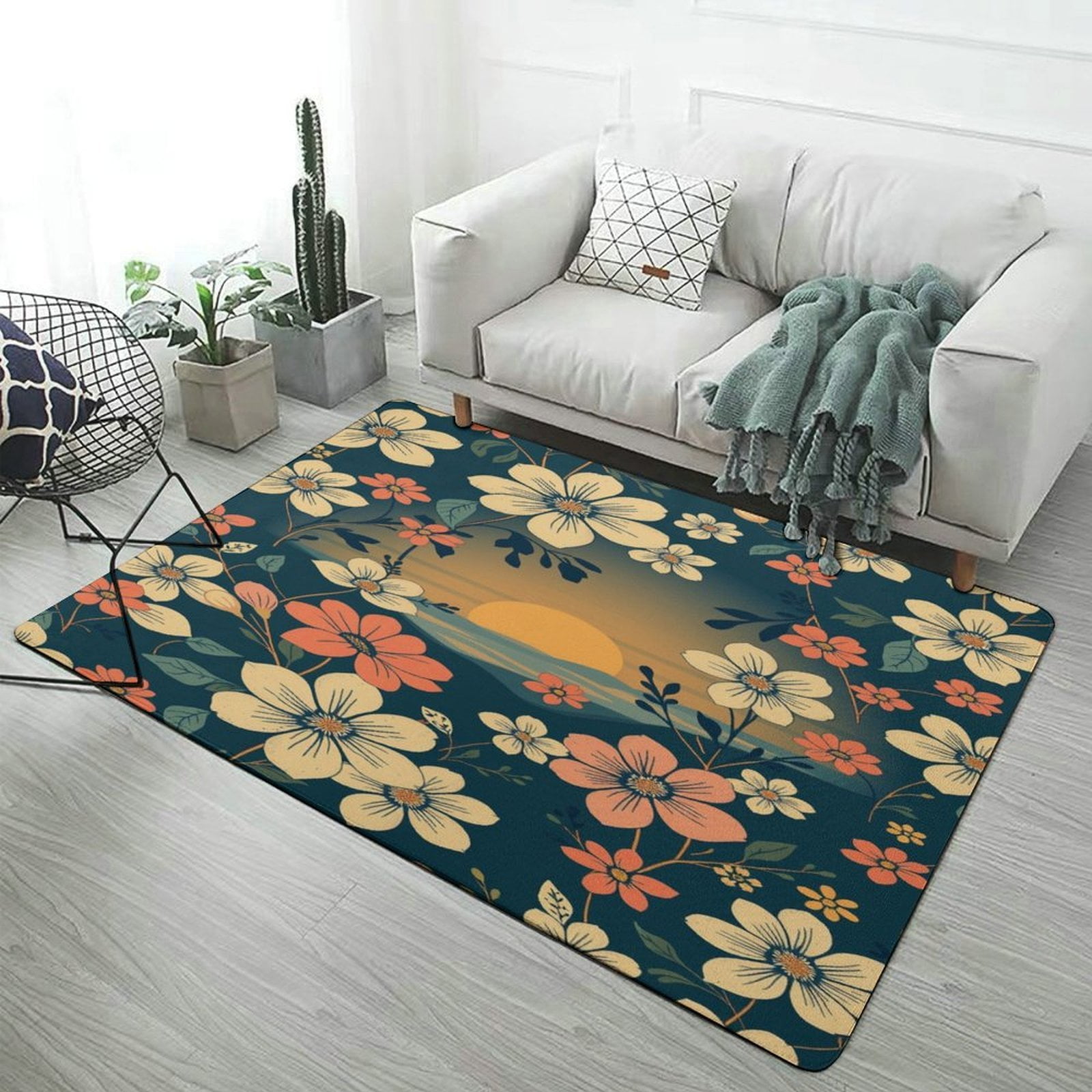 Floral Sunset Pattern(2) Carpet Rug for Living Room Bedroom Home Sofa ...