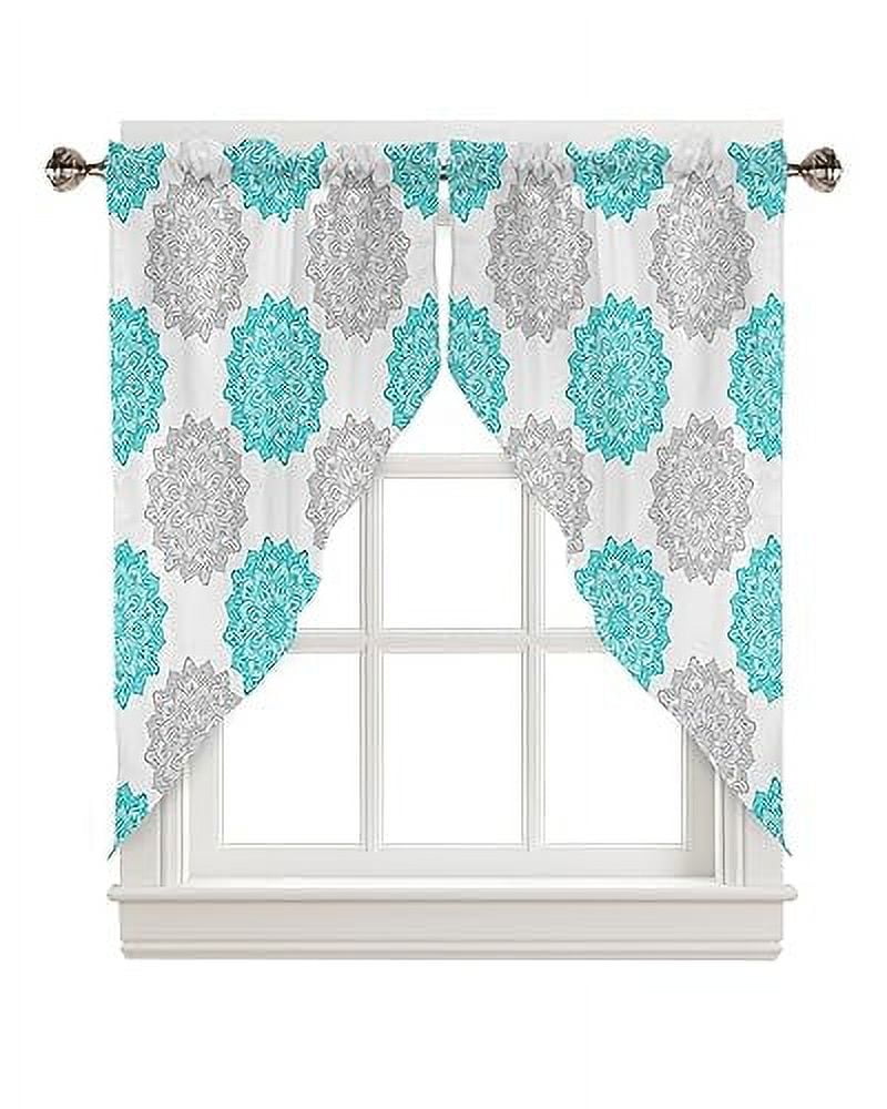 Floral Swag Valance Curtains Blue And White Porcelain Map Texture ...