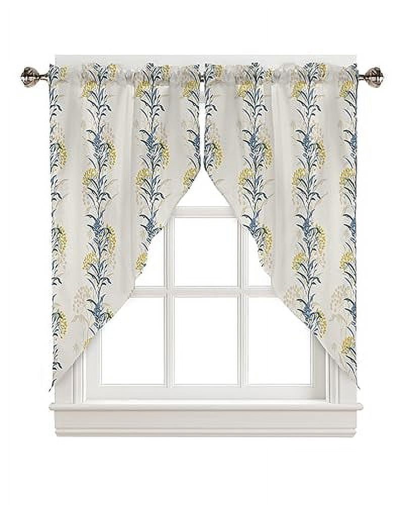Floral Swag Valance Curtains Blue and White Porcelain Map Texture ...