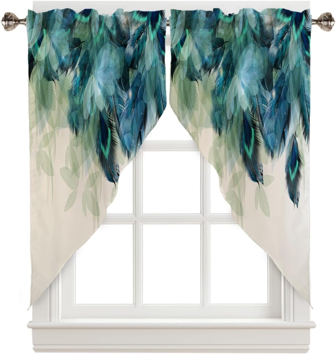 Floral Swag Valance Curtains Peacock Feather Teal Blue Turquoise Green ...