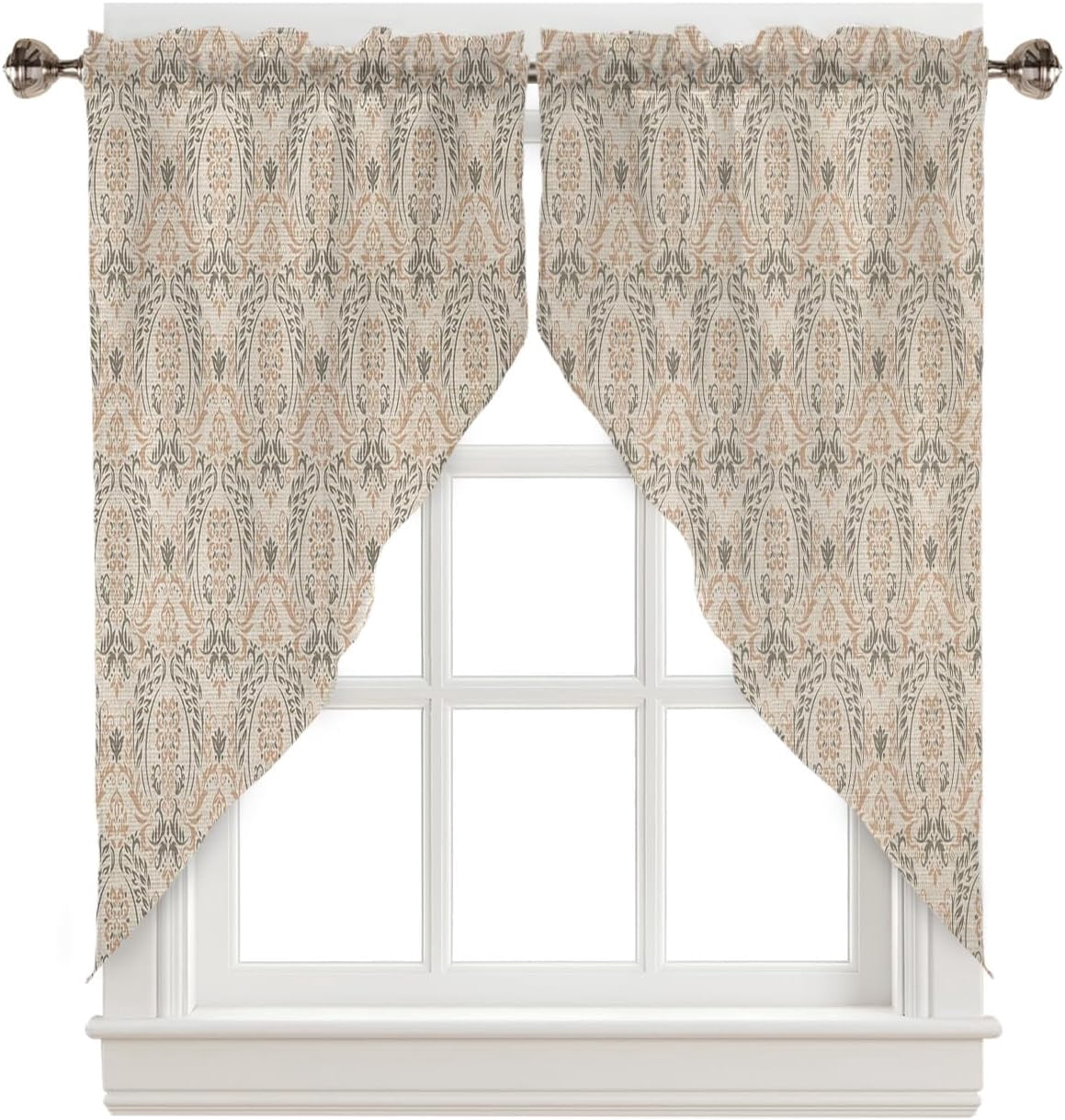 Floral Swag Valance Curtains Retro Mid-Centure Baroque Texture Brown ...