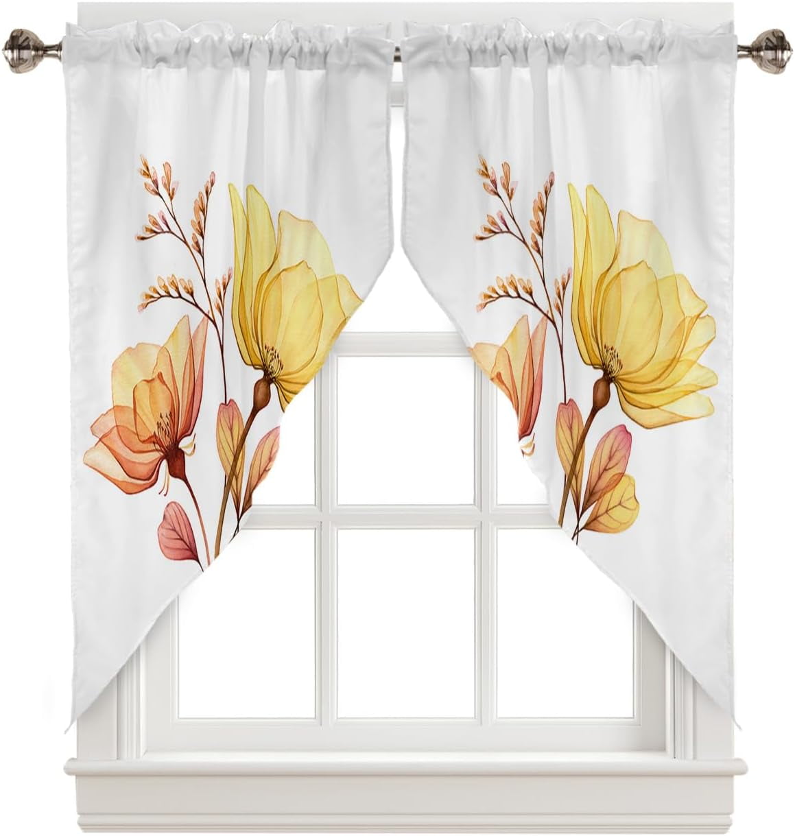 Floral Swag Valance Curtains Watercolor Flower Yellow Painting Rod ...