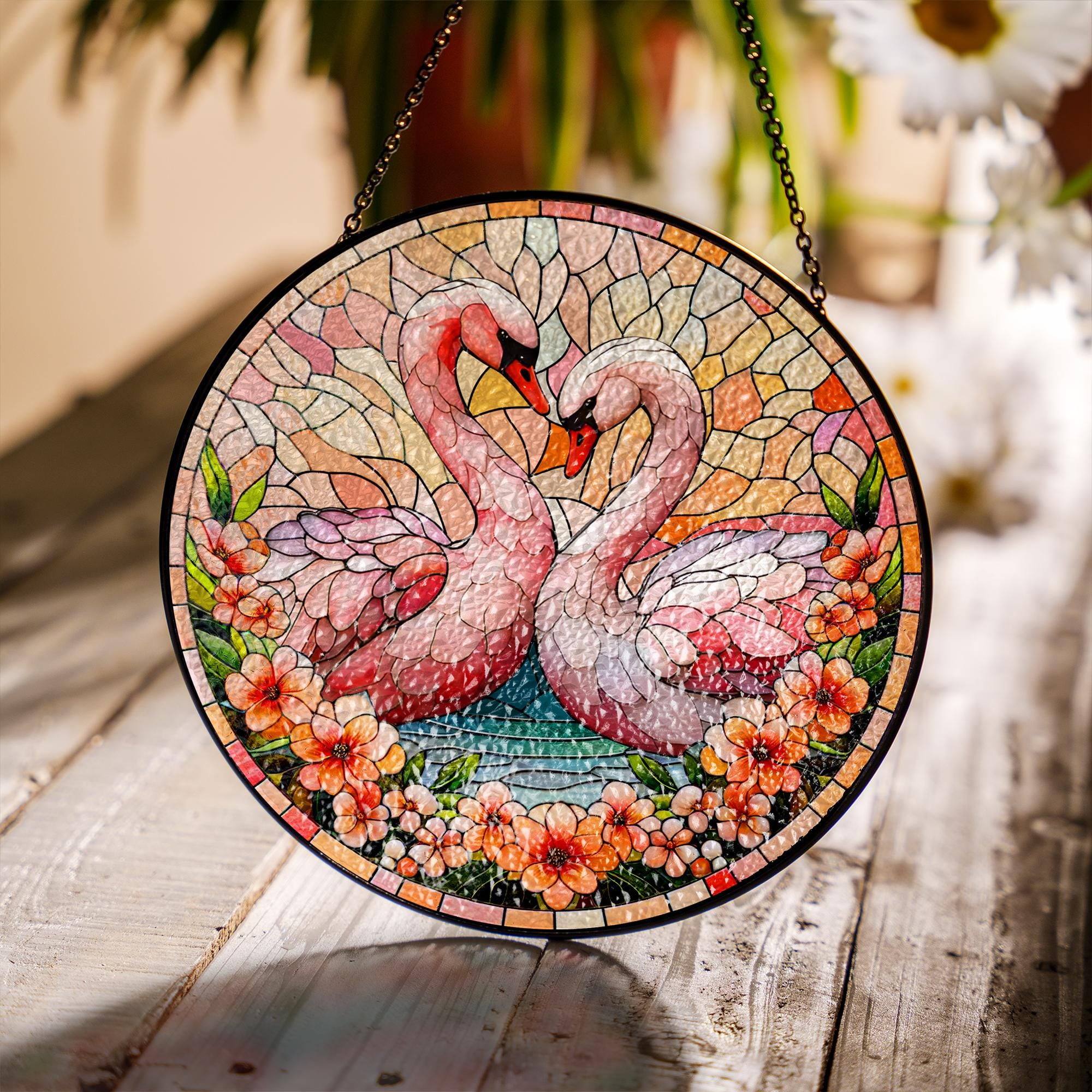 Floral Swan Stained Glass Suncatcher, Balletcore Swan Window Decor, Nursery Swan Gift, Elegant ...