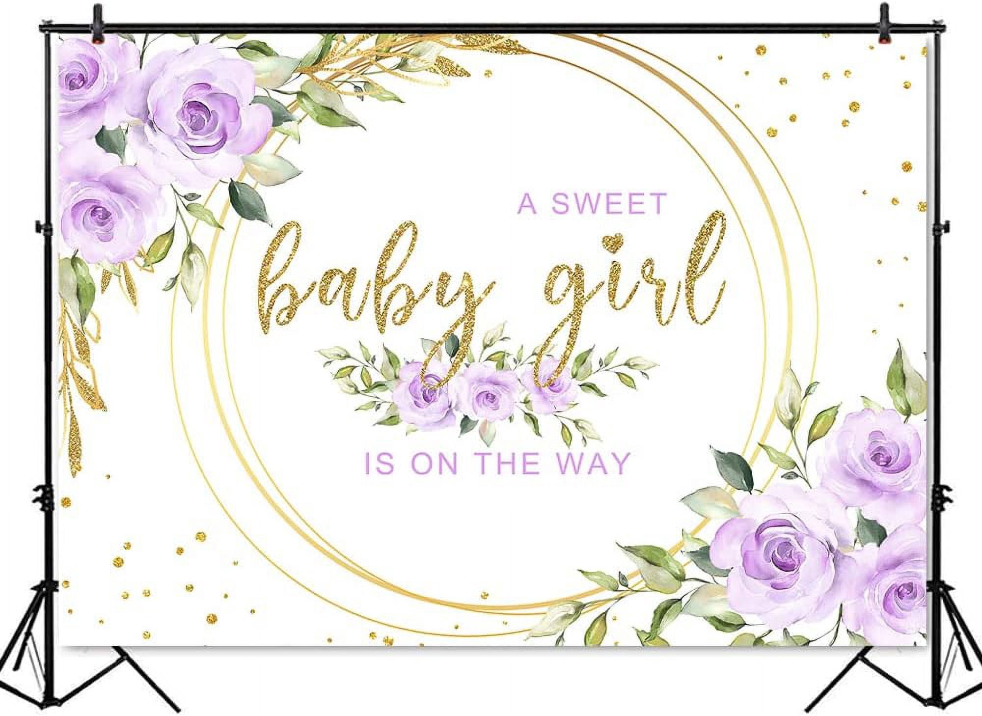 Floral Sweet Girl Baby Shower Backdrop Watercolor Purple Sweet Baby is ...