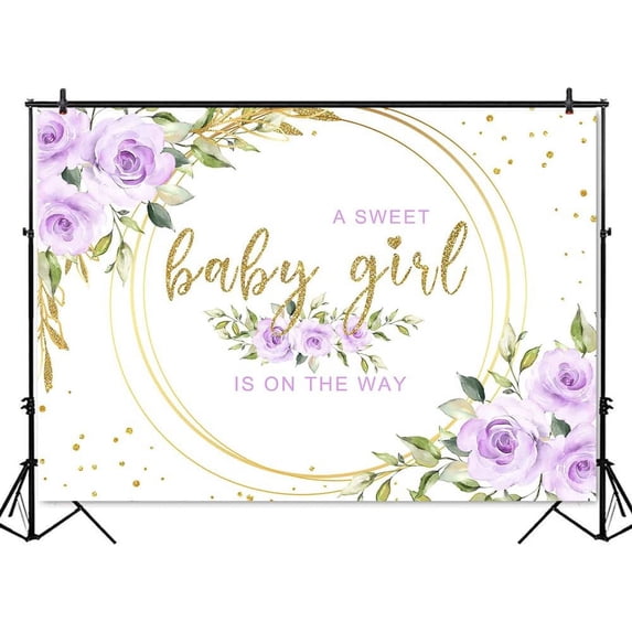Floral Sweet Girl Baby Shower Backdrop Watercolor Purple Sweet Baby is ...