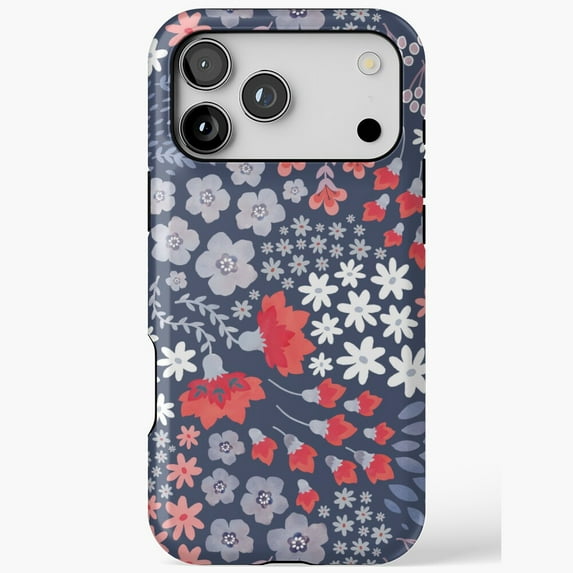 Floral Swirl In Red And Blue Pattern iPhone Case 17 16 15 14 13 12 11 ...