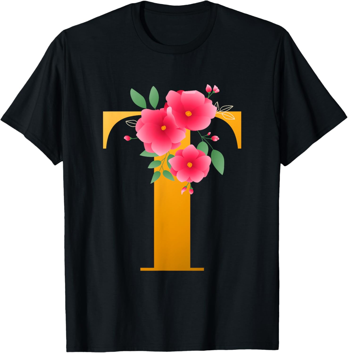 Floral T Alphabet Cute Initial Monogram Letter T Graphic T-Shirt men ...