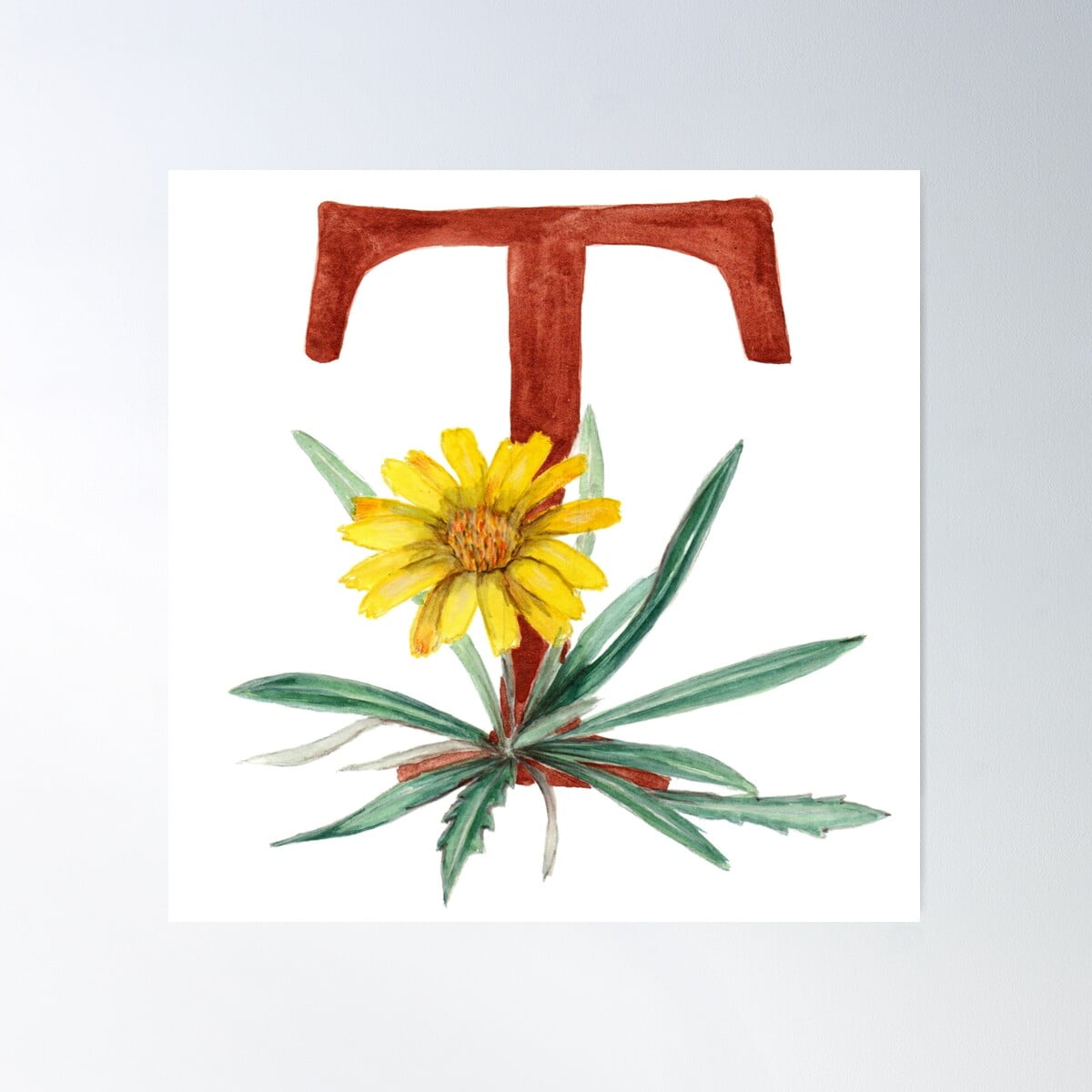 Floral T Letters Poster Wall Art, Modern Wall Decor For Living Room ...