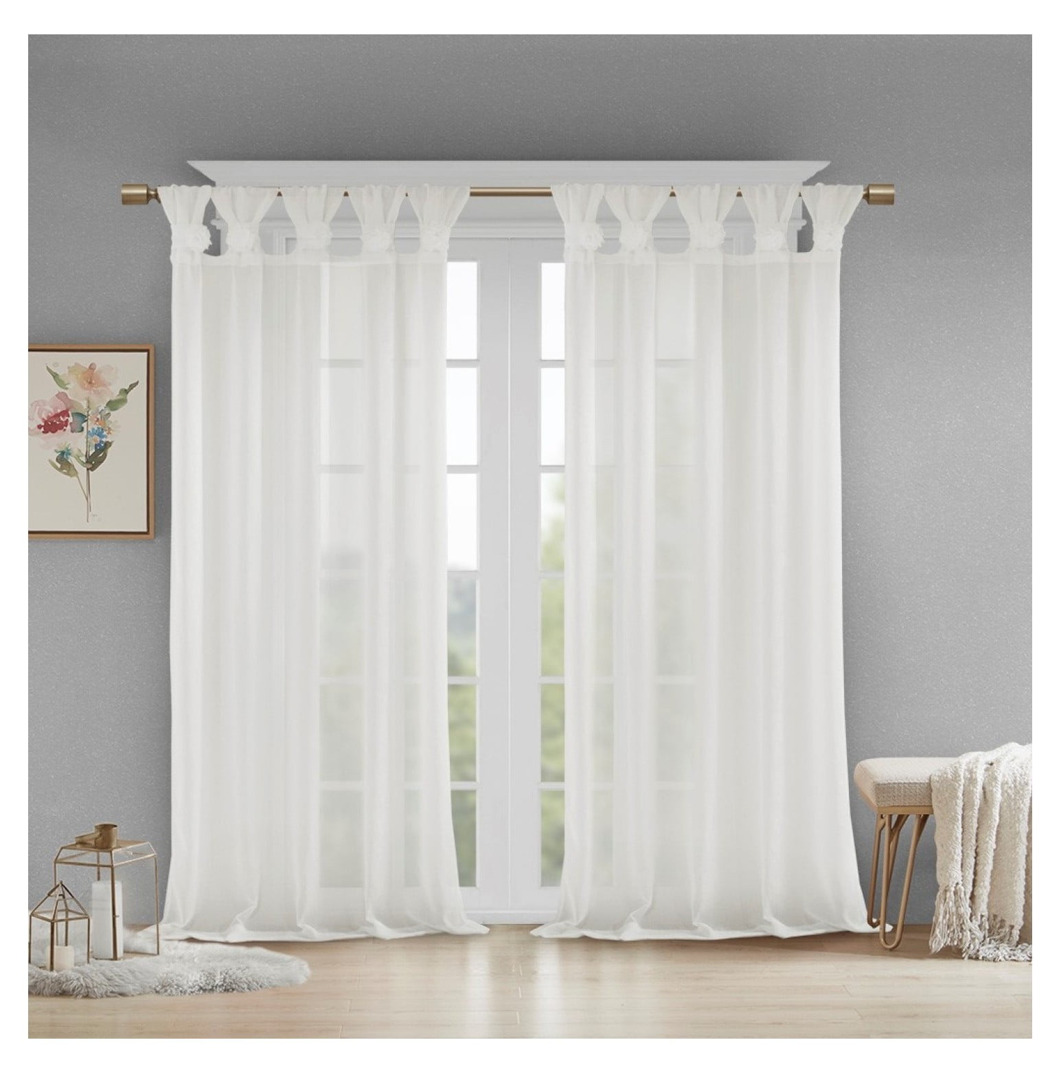 Floral Tab Top Curtains - 50x84" Sheer Window Panel - Removable Flower ...
