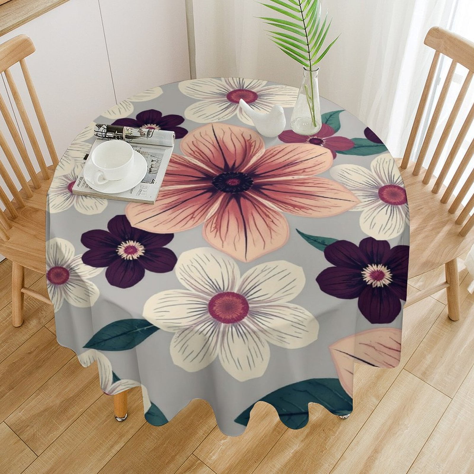 Floral Table Cloth Round PVC Wedding Kitchen Dining Desk Table Cover ...