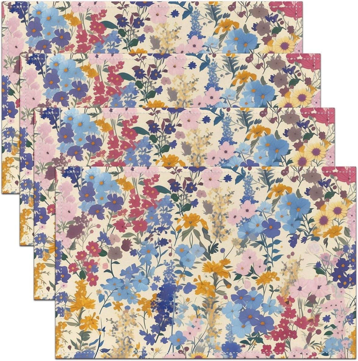 Floral Table Mats Placemat 12"x18" Garden Flower Placemats Set of 4 ...