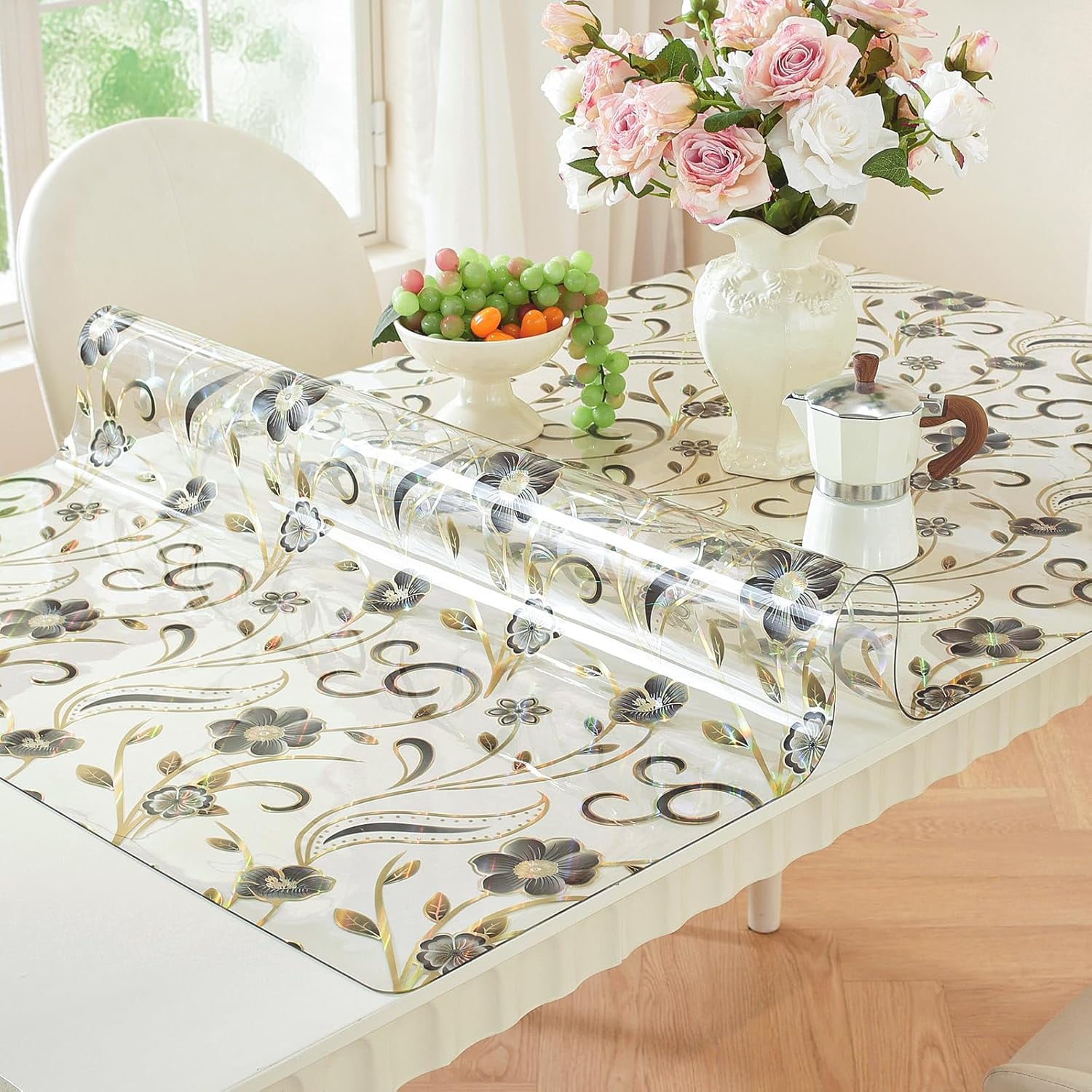 Floral Table Protector 36 x 60 Inch, 1.5mm Thick Plastic Table Cover ...