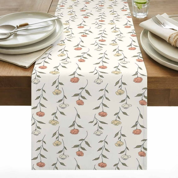 Floral Table Runner 13x36 inch Leaf Cotton Linen Dining Table Runner ...