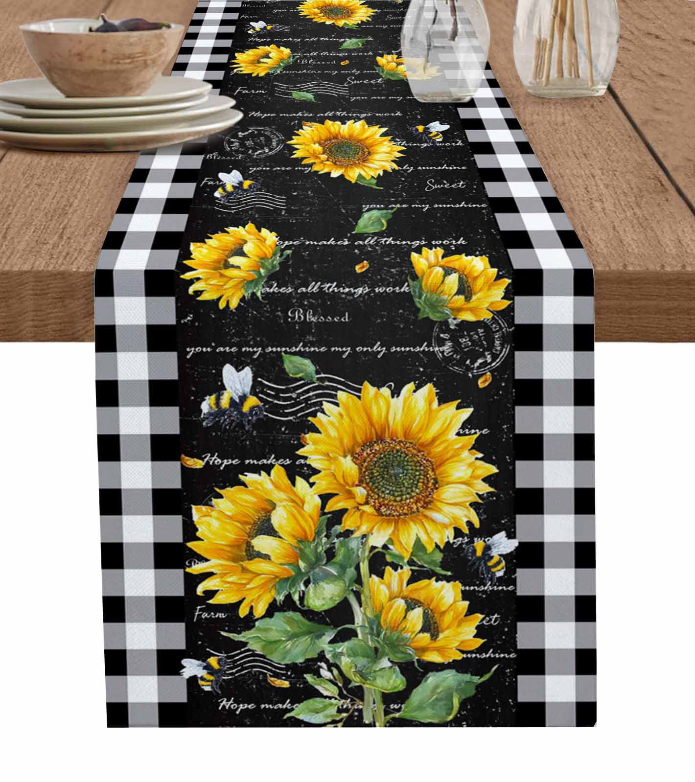 Floral Table Runner 13x72 Inch Sunflower Country Florals Bee Farmhouse ...