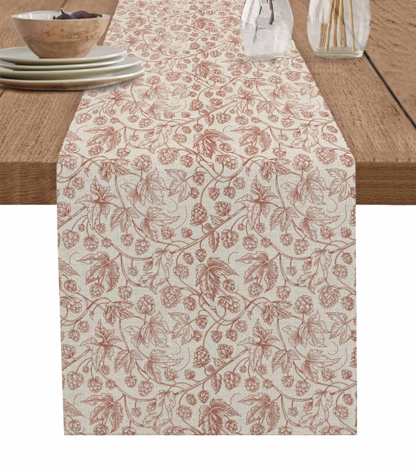Floral Table Runner 16x72 Inch Vintage Wallpaper Brown Leaf Flower ...