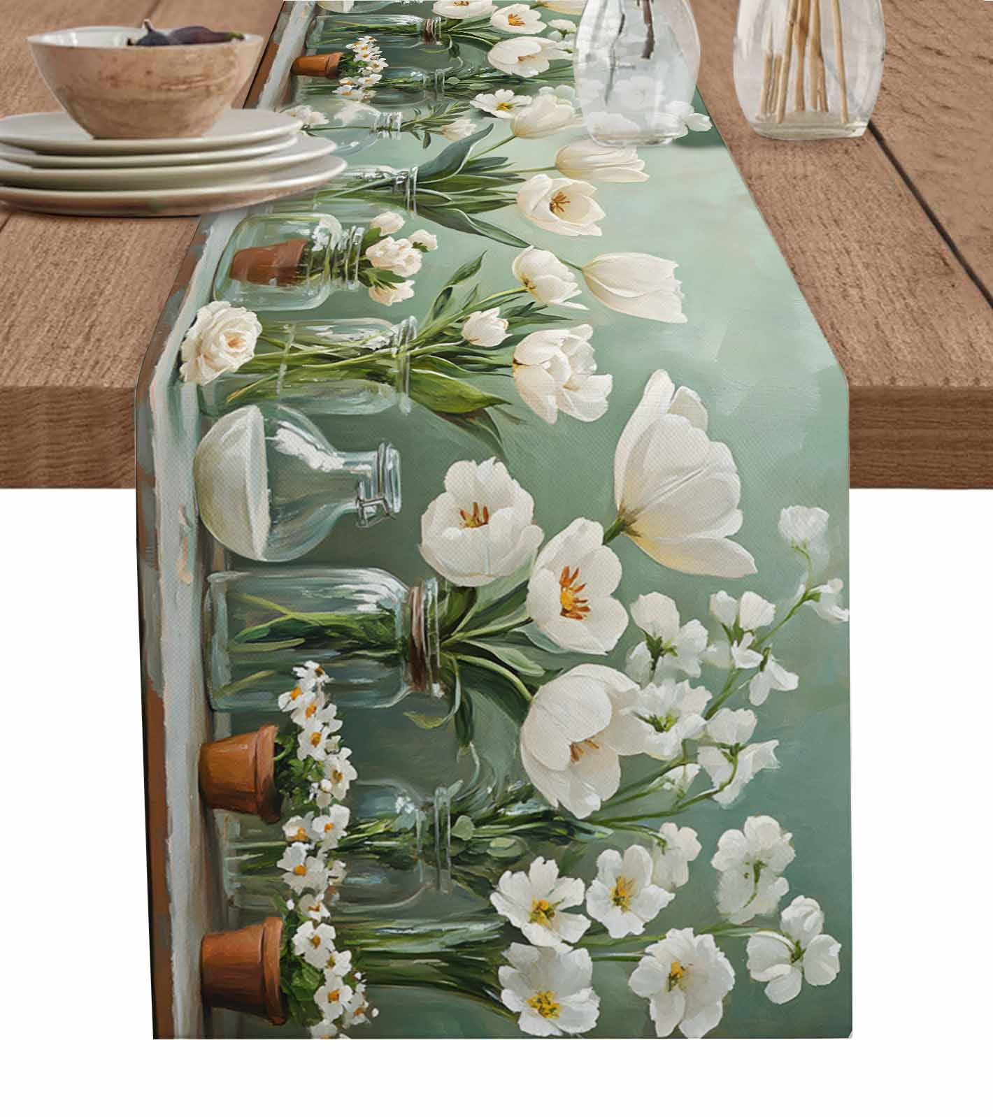 Floral Table Runner 72 Inches, Petals Flower Wildflower Garden Motifs ...