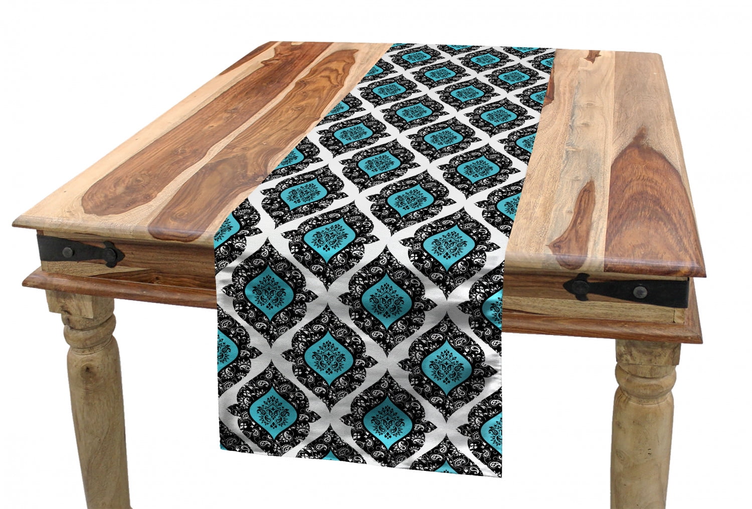 Floral Table Runner, Baroque Victorian Style Antique Renaissance Shapes ...