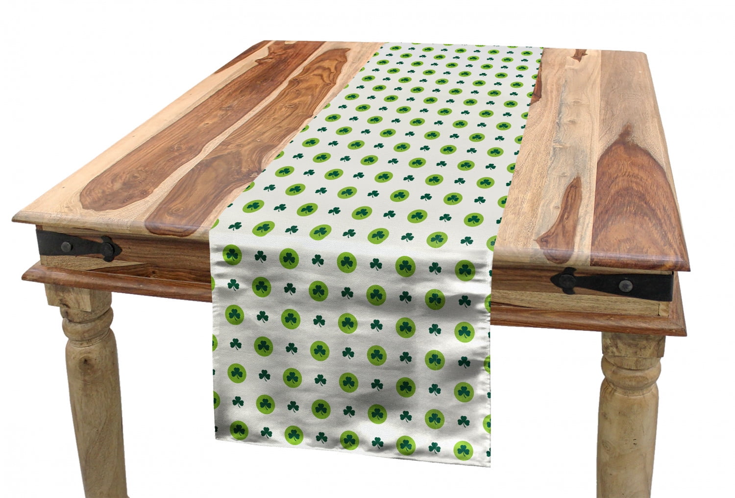 Floral Table Runner, Clover Flowers Green Dots Cultural Irish St ...