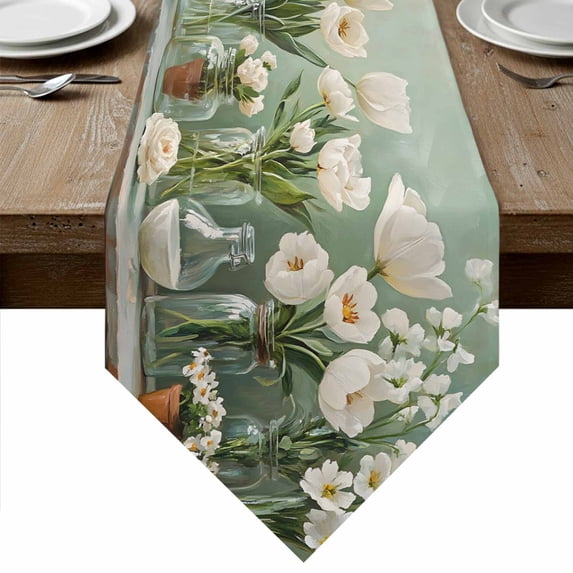 Floral Table Runner Linen Burlap Table Runner 72 Inches Long Petals ...