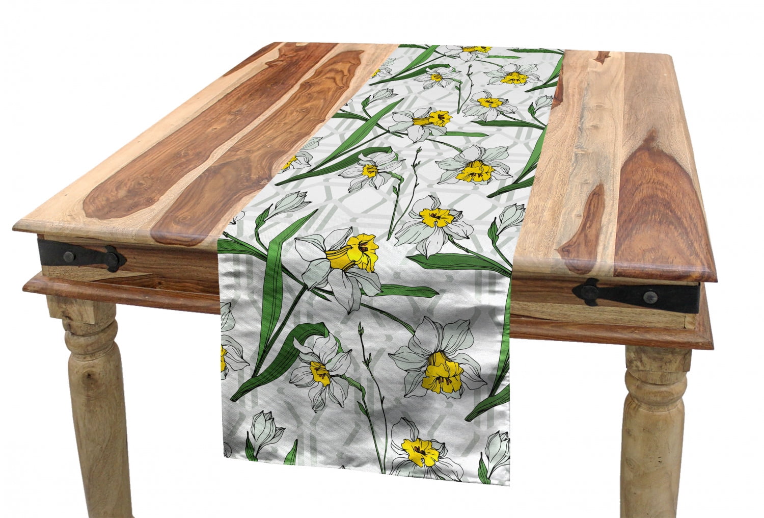 Floral Table Runner, Narcissus Blossoms Field Floral Botanical Wild ...