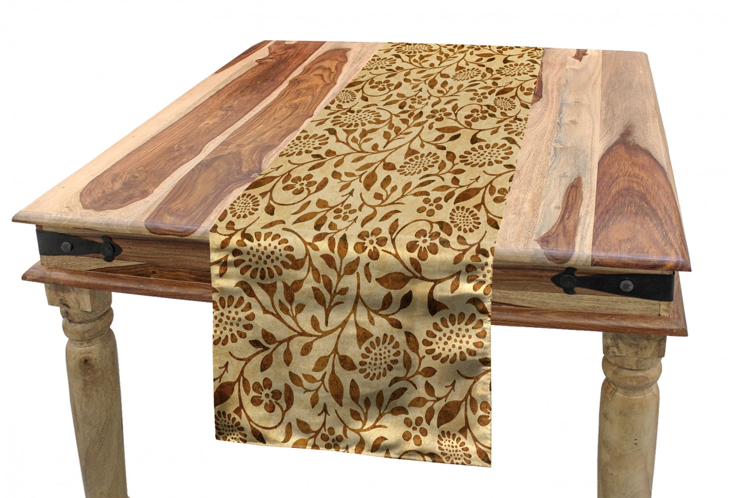 Floral Table Runner, Worn out Effect Botanical Art Theme with ...